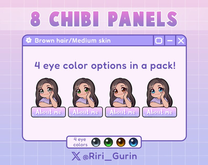 SUPER SET Cute Girl Chibi Panels medium Skin/brown Hair for Twitch ...
