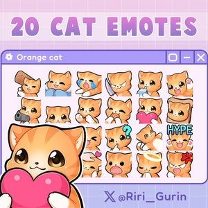 SUPER SET Cute Cat Chibi emotes orange/ginger cat for Twitch/Discord ...