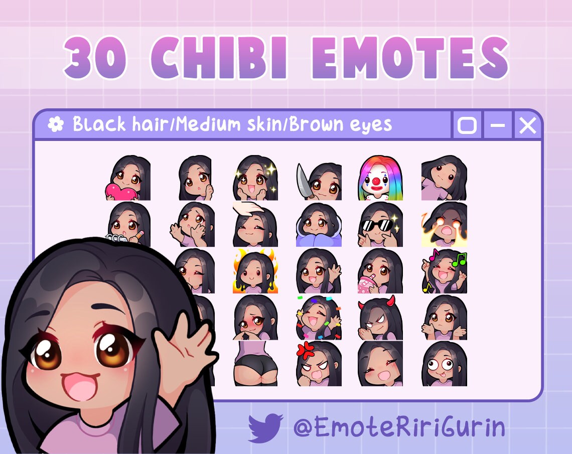 SUPER SET Cute Girl Chibi Emotes medium Skin/black Hair/brown - Etsy