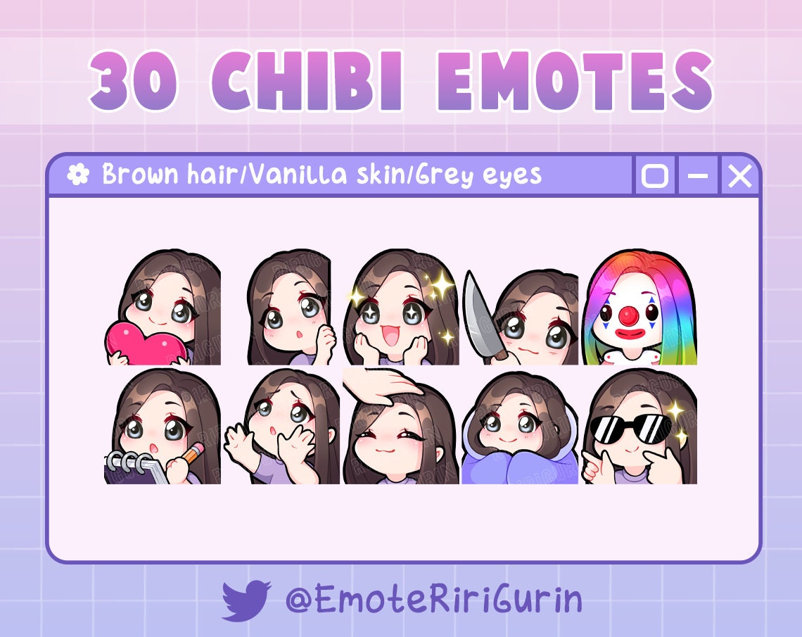 SUPER SET Cute Girl Chibi Emotes vanilla Skin/brown Hair/grey Eyes for ...