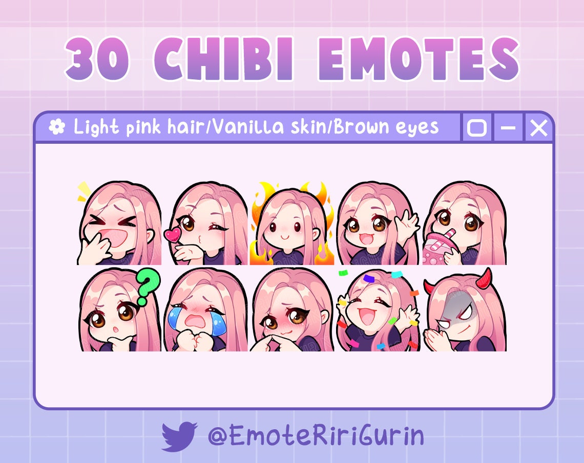 SUPER SET Cute Girl Chibi Emotes vanilla Skin/light Pink Hair/blue Eyes ...