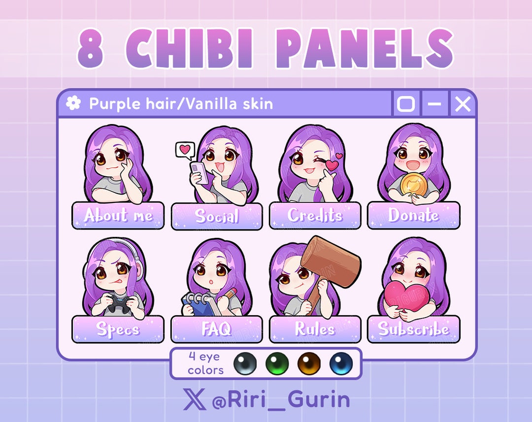 SUPER SET Cute Girl Chibi Panels vanilla Skin/purple Hair for Twitch ...