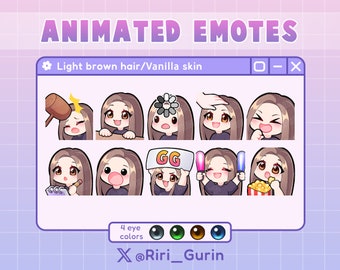 Set 3 Twitch / Discord Emotes Chibi Girl Brown Hair - Etsy