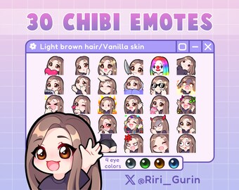 Set 3 Twitch / Discord Emotes Chibi Girl Brown Hair - Etsy