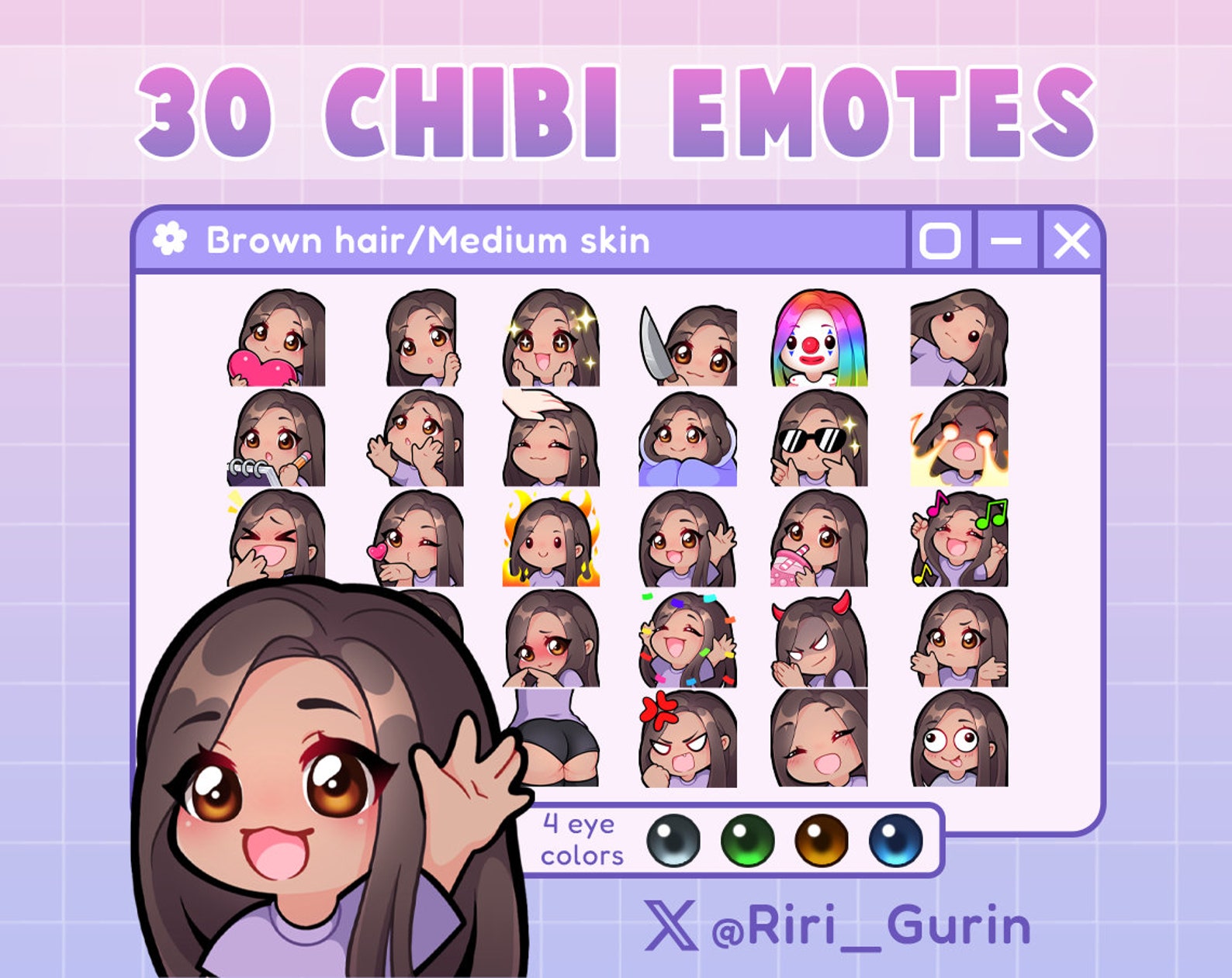 SUPER SET Cute Girl Chibi Emotes medium Skin/brown Hair for Twitch ...