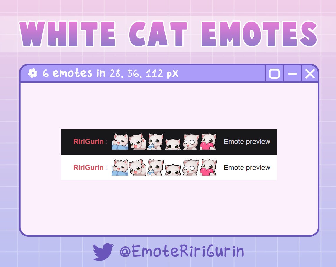 White Cat Emote Set For Twitch Discord Custom Gaming Streaming Discord