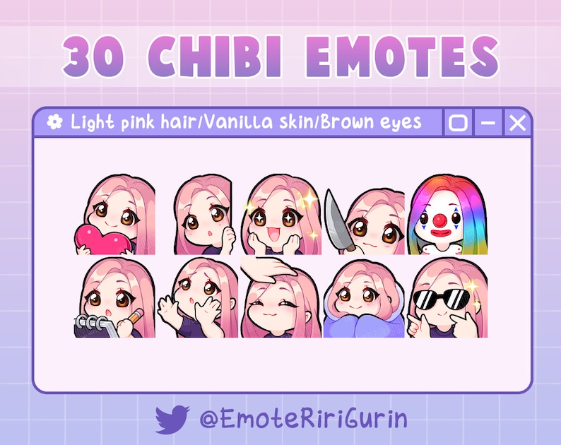 SUPER SET Cute Girl Chibi Emotes vanilla Skin/light Pink Hair/blue Eyes ...