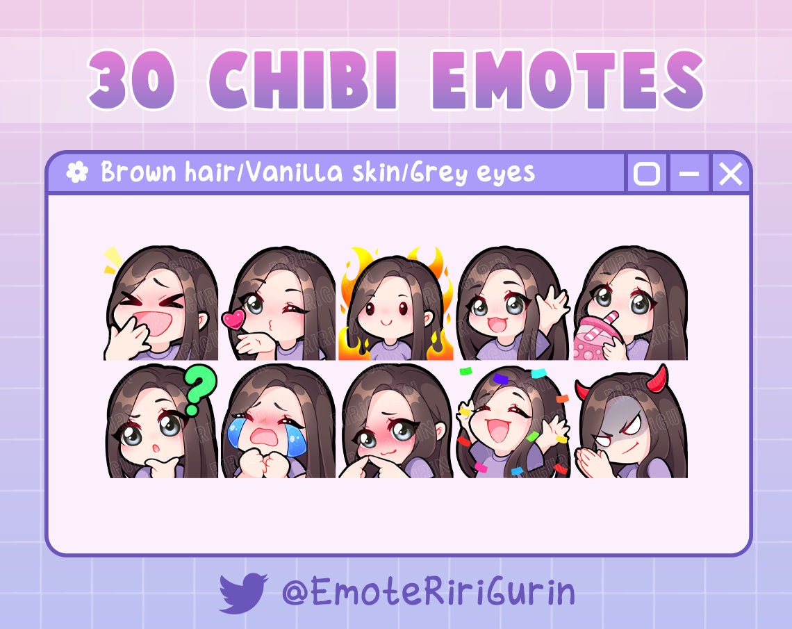 SUPER SET Cute Girl Chibi Emotes vanilla Skin/brown Hair/grey Eyes for ...