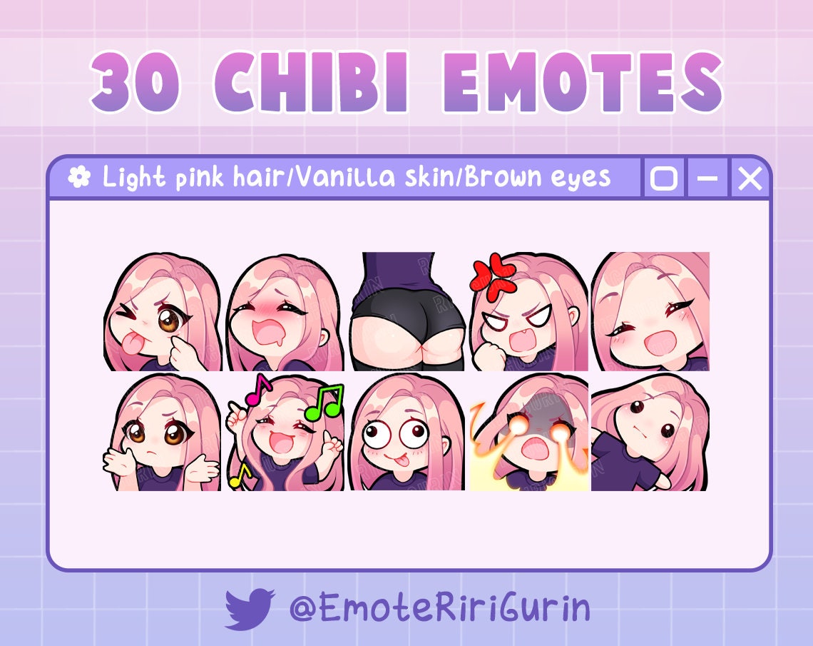 SUPER SET Cute Girl Chibi Emotes vanilla Skin/light Pink Hair/blue Eyes ...