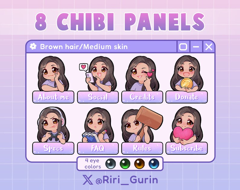 SUPER SET Cute Girl Chibi Panels medium Skin/brown Hair for Twitch ...