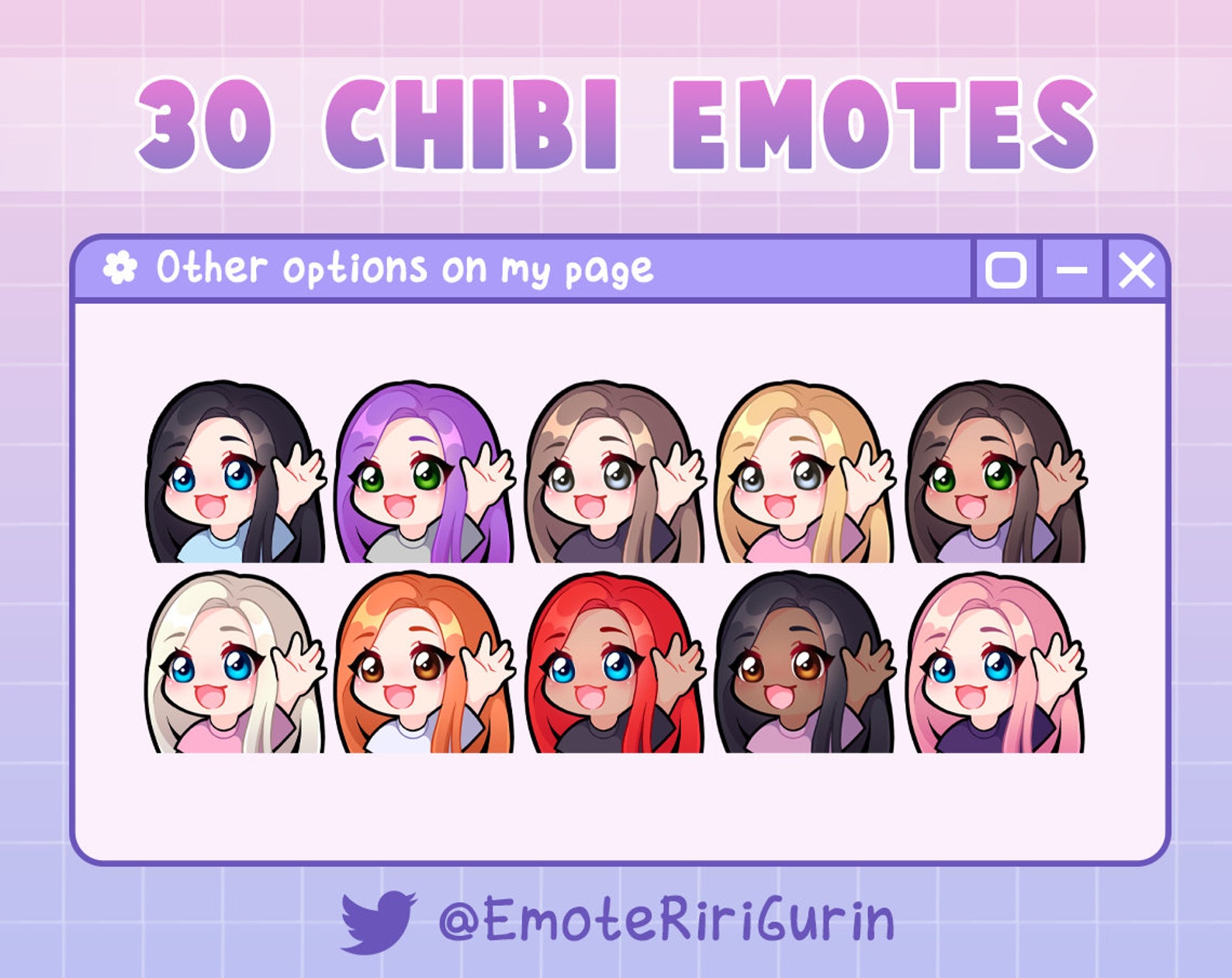 SUPER SET Cute Girl Chibi Emotes Vanillehaut/Goldblonde Haare/graue ...