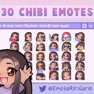 SUPER SET Cute Girl Chibi Emotes medium Skin/brown Hair/brown - Etsy