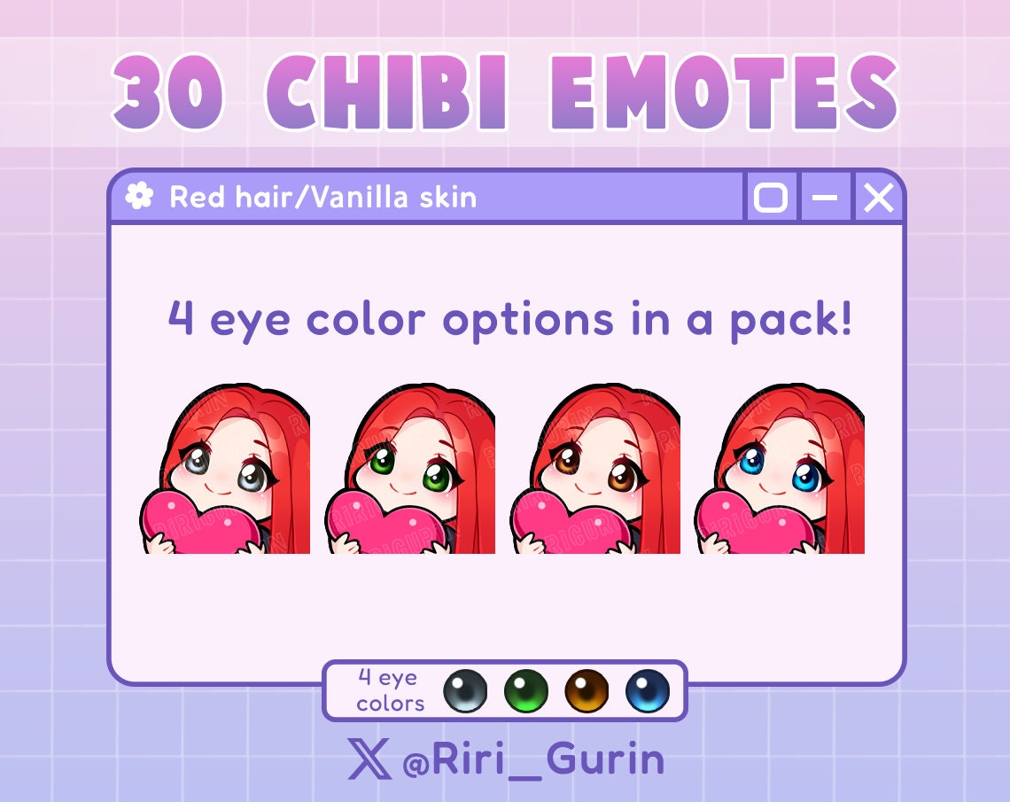 SUPER SET Cute Girl Chibi Emotes vanilla Skin/red Hair for Twitch ...