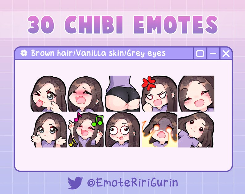 SUPER SET Cute Girl Chibi Emotes vanilla Skin/brown Hair/grey Eyes for ...