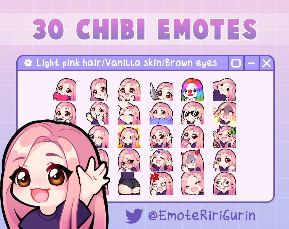 SUPER SET Cute Girl Chibi Emotes vanilla Skin/light Pink Hair/blue Eyes ...