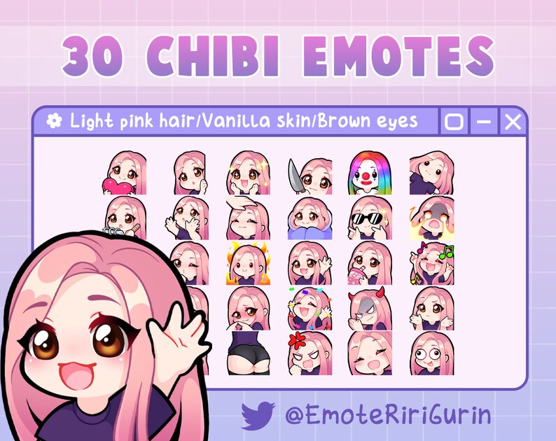SUPER SET Cute Girl Chibi Emotes vanilla Skin/light Pink Hair/blue Eyes ...