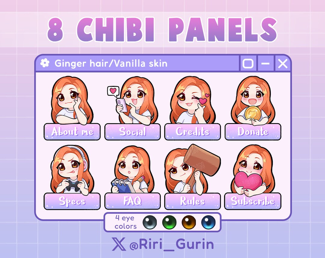 SUPER SET Cute Girl Chibi Panels vanilla Skin/ginger Hair for Twitch ...