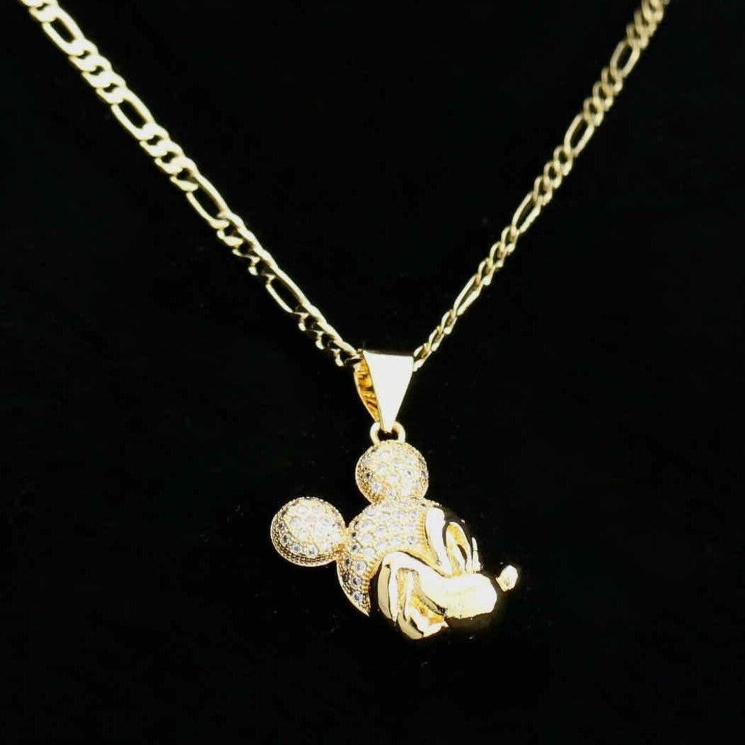 Figaro Chain With Diamond Mickey Mouse Charm - Etsy