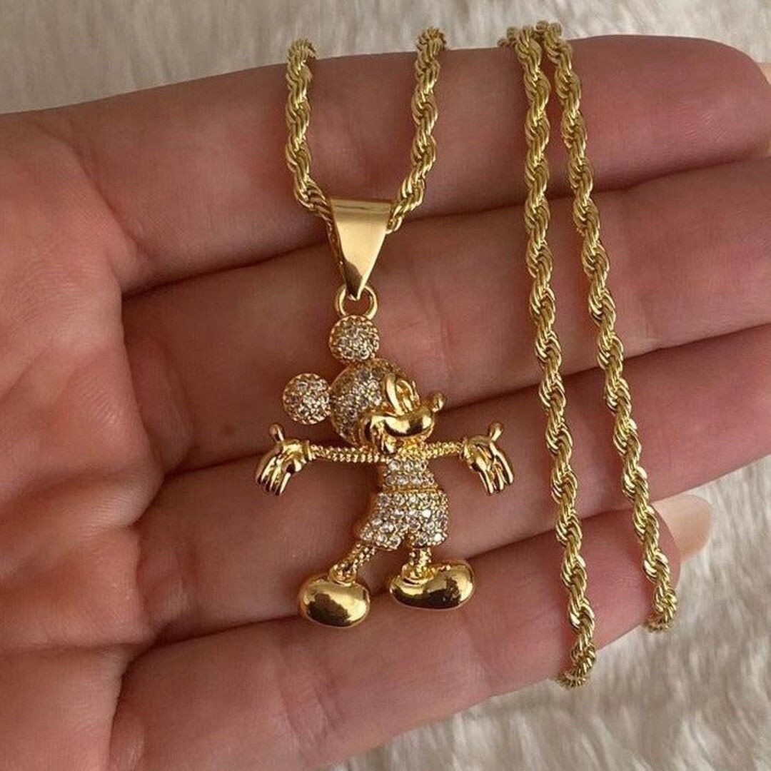 Rope Chain With Diamond Mickey Mouse Charm - Etsy