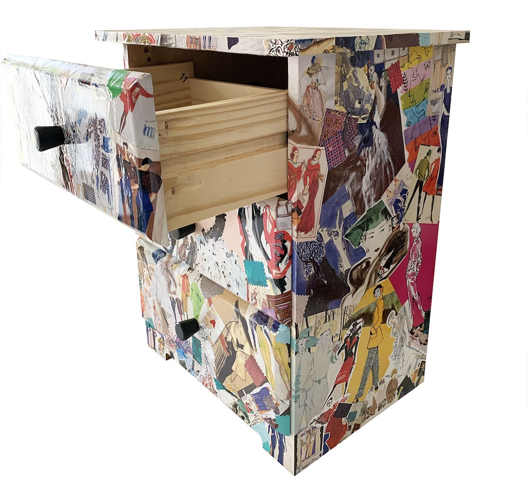 Decoupage 3 Drawer Fashion Side Table - Etsy UK