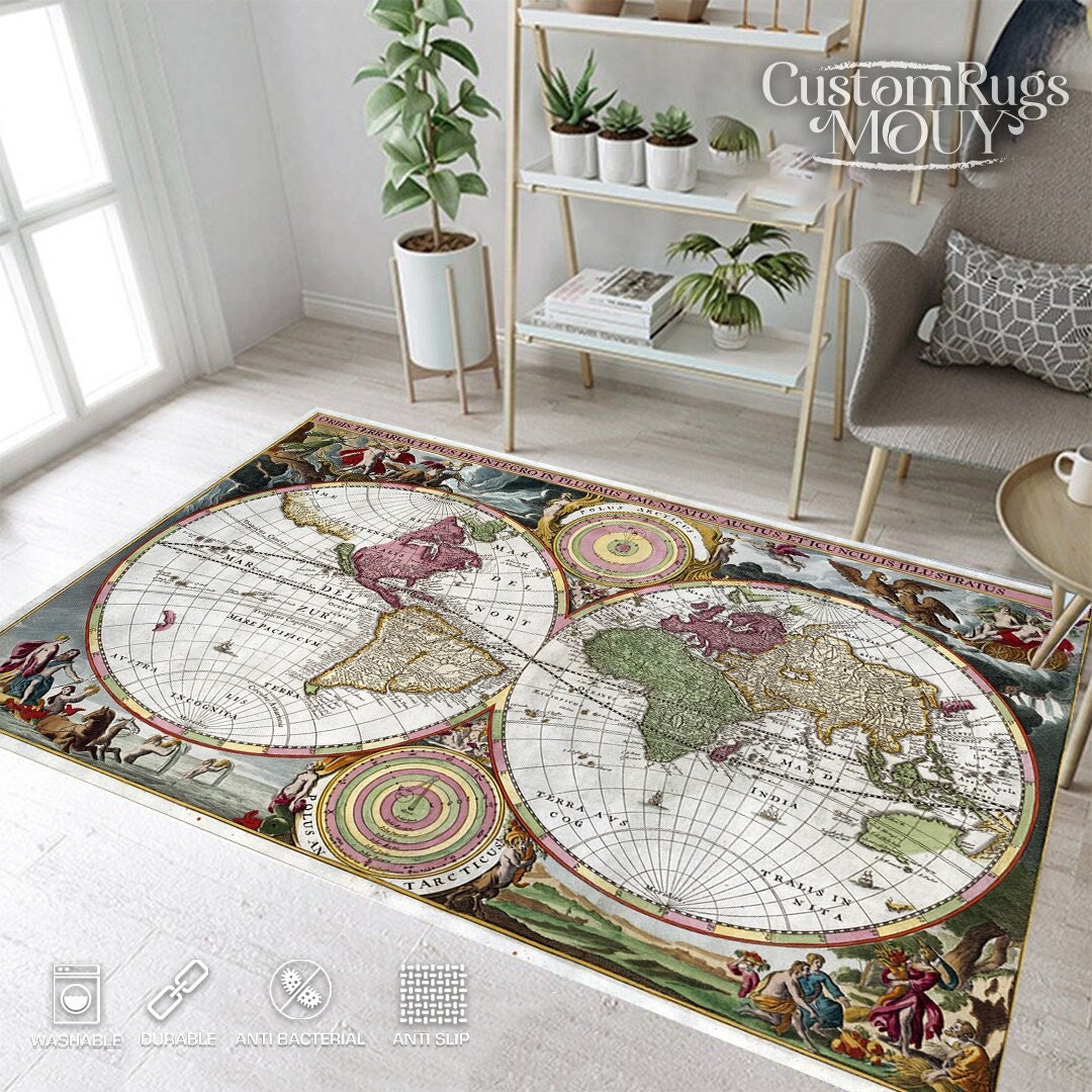 World Map Rug Map Rugs Area Carpet Vintage Pattern Map Rug - Etsy