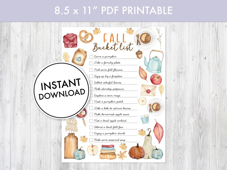 Fall Bucket List Editable Printable, Activity Ideas Sheet for Autumn ...
