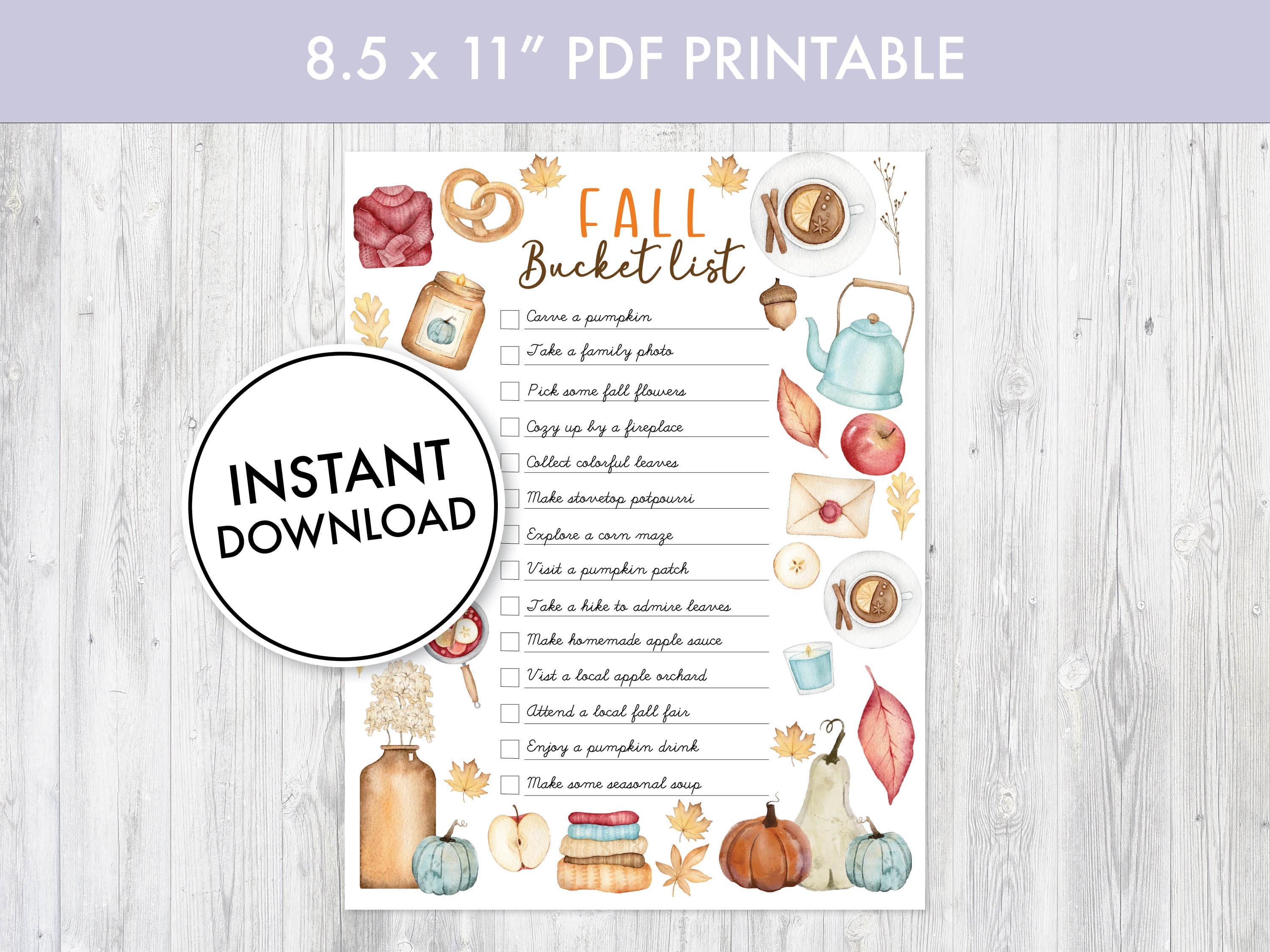 Fall Bucket List Editable Printable, Activity Ideas Sheet for Autumn ...