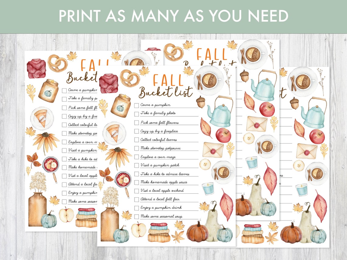 Fall Bucket List Editable Printable, Activity Ideas Sheet for Autumn ...