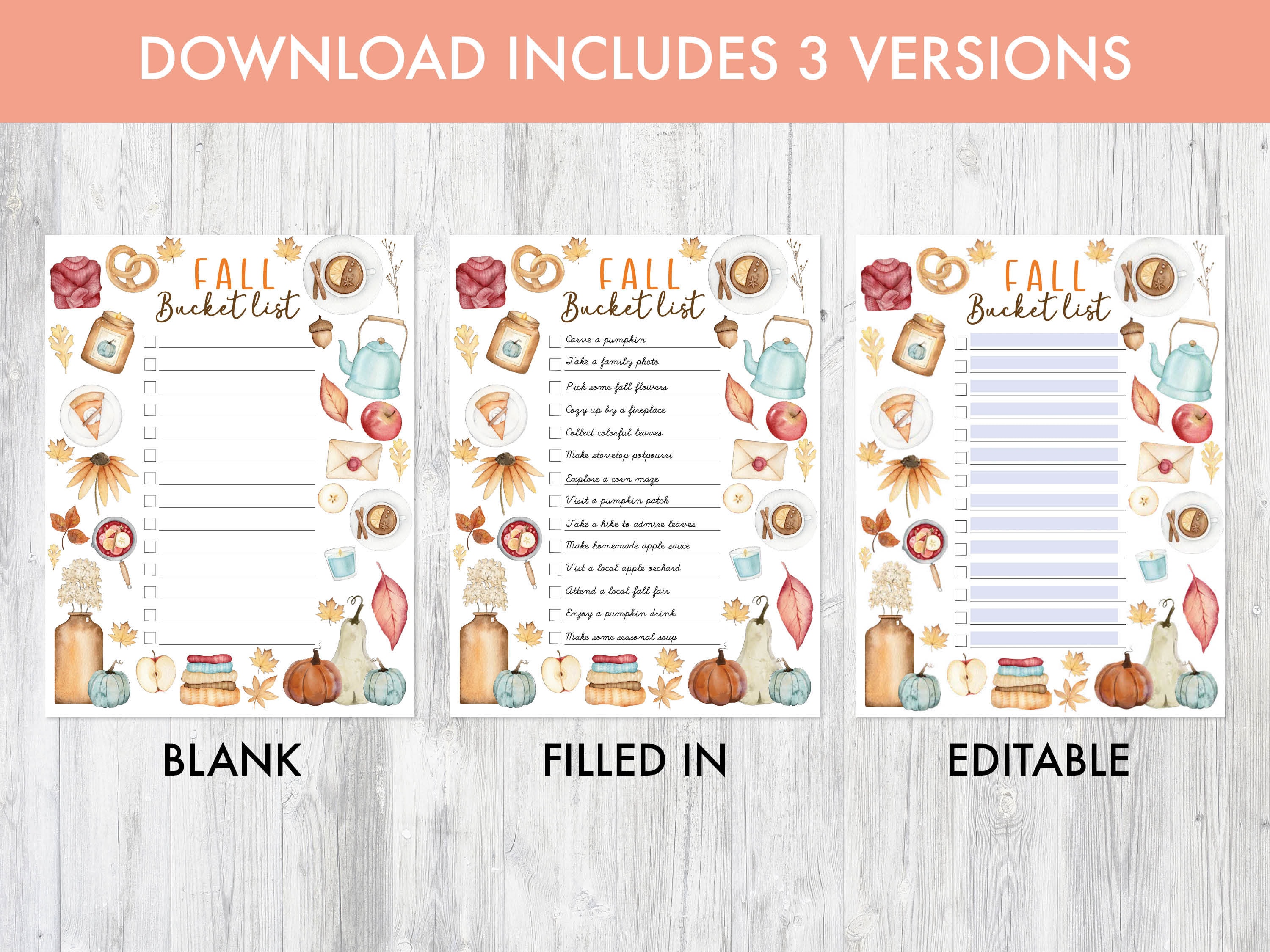 Fall Bucket List Editable Printable, Activity Ideas Sheet for Autumn ...