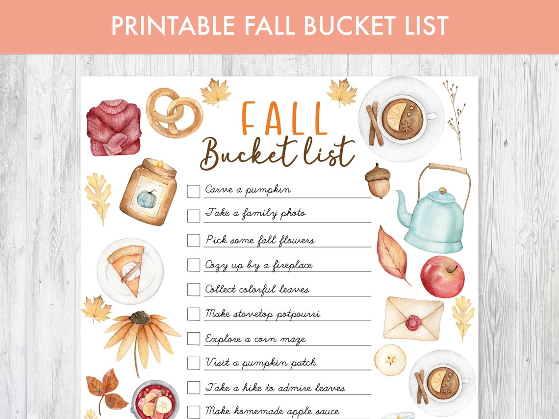 Fall Bucket List Editable Printable, Activity Ideas Sheet for Autumn ...