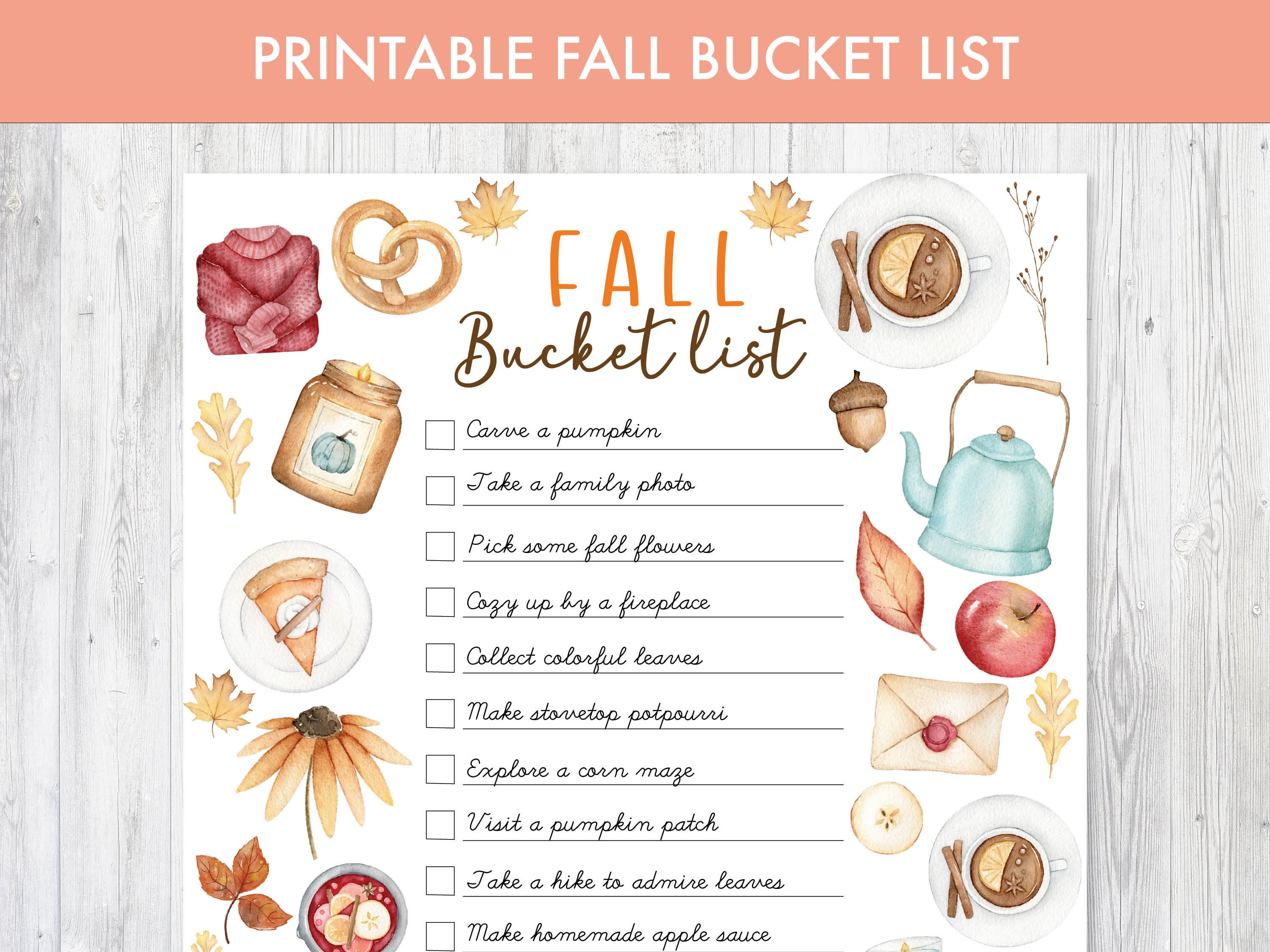Fall Bucket List Editable Printable, Activity Ideas Sheet for Autumn ...
