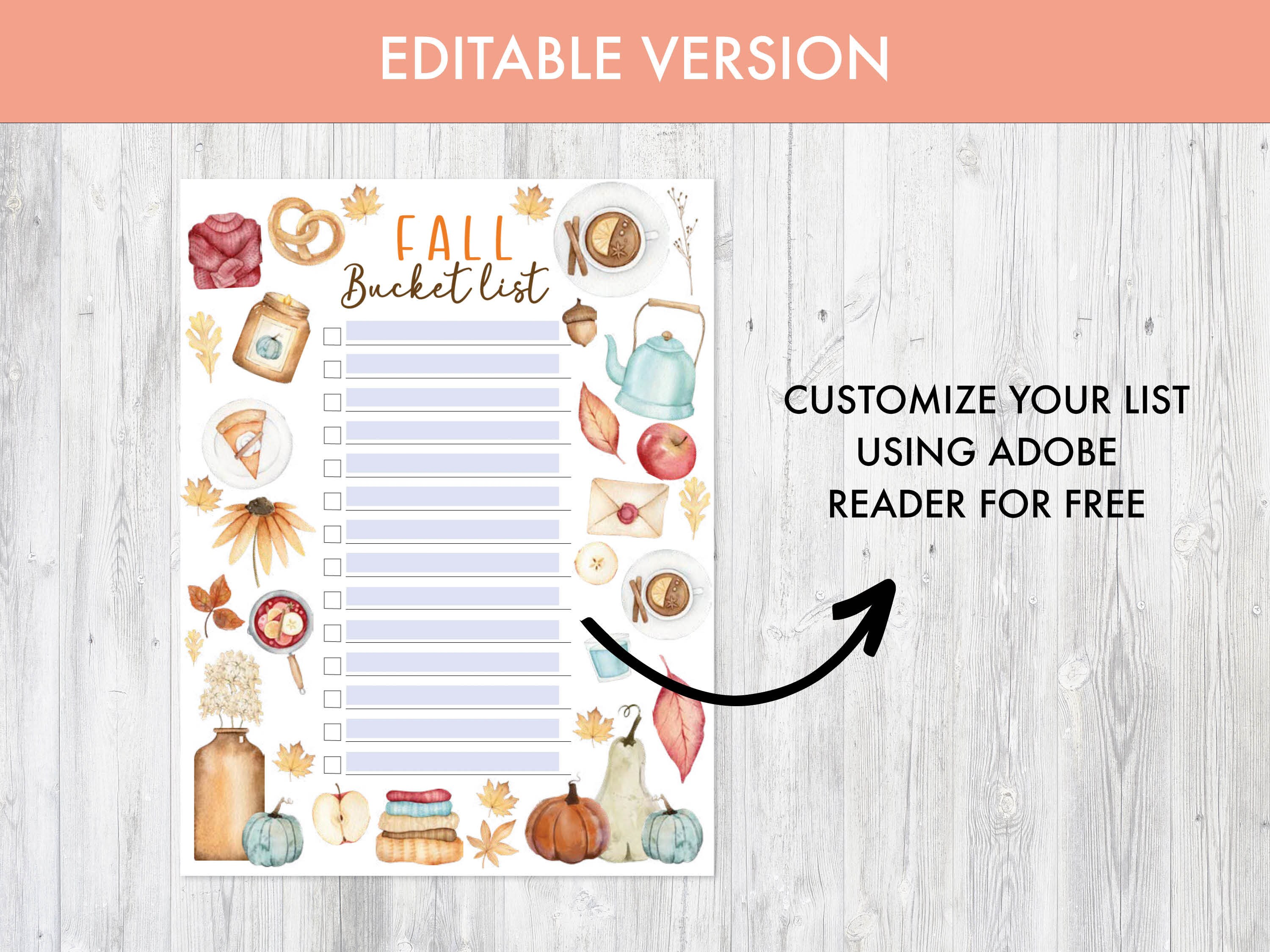 Fall Bucket List Editable Printable, Activity Ideas Sheet for Autumn ...