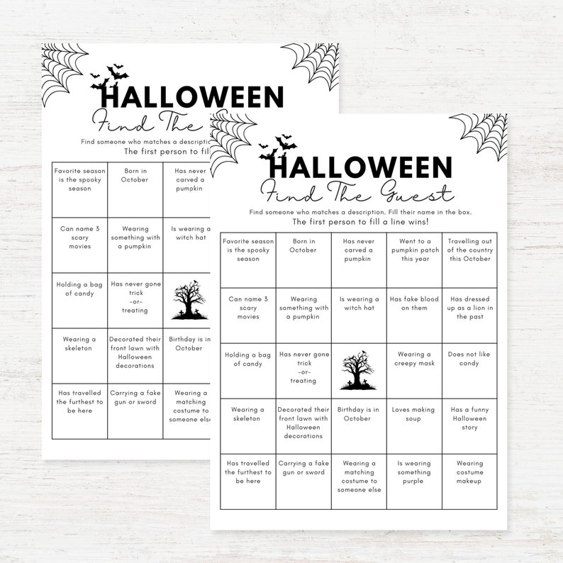 Spooky Halloween Party Game: Find the Guest Bingo Game for Fun Office ...