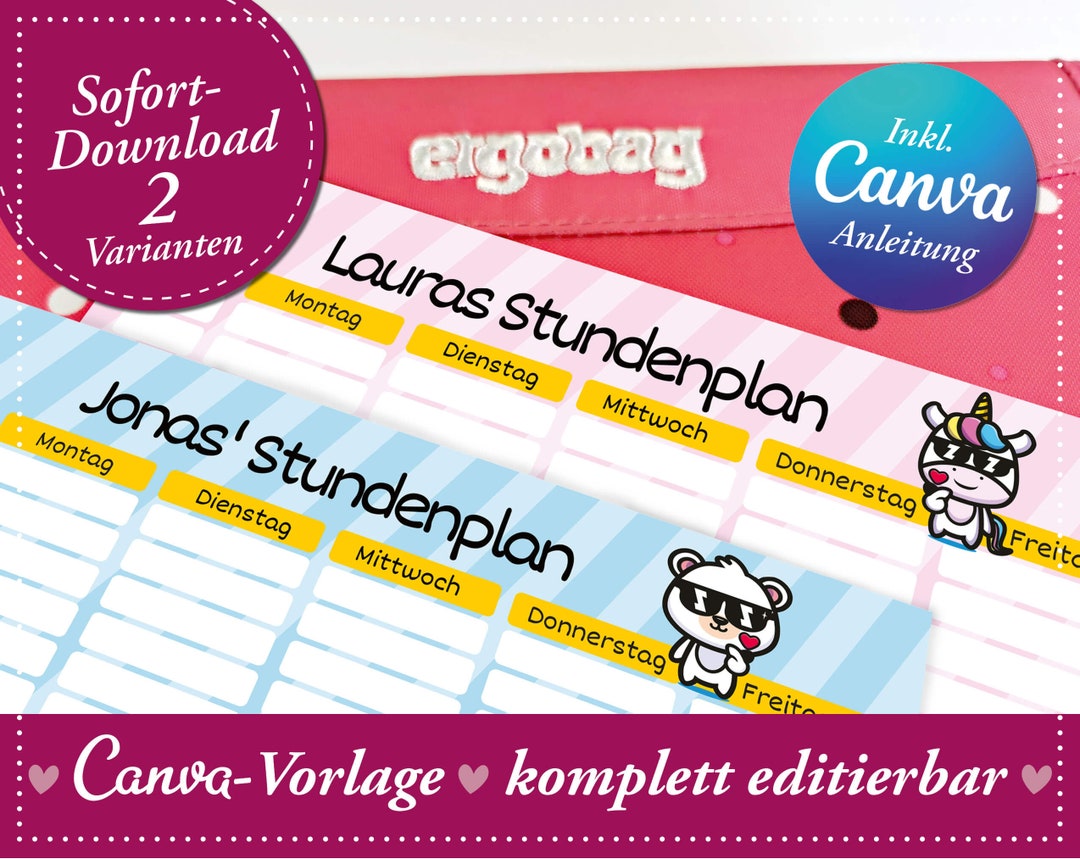 Canva: Personal Timetable for Ergobag or Other Pencil Cases ...