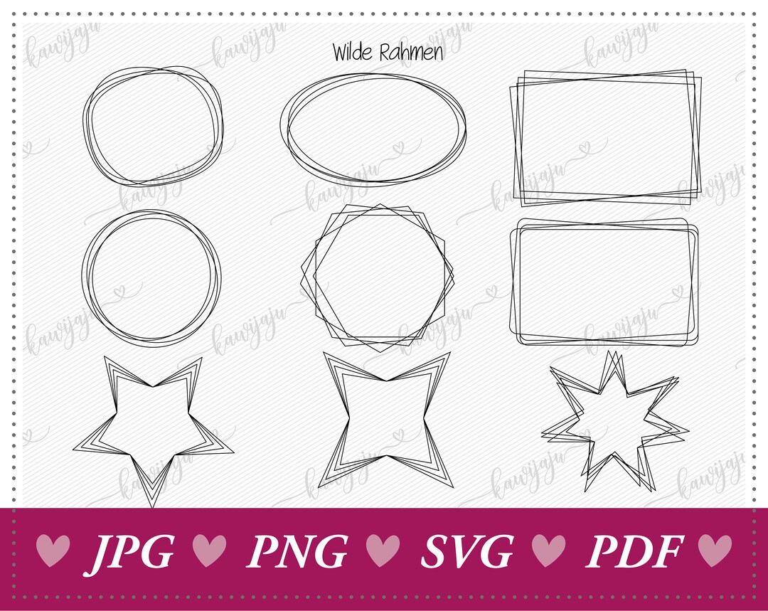 9 Wild Frames, Doodle, SVG Data, Scrapbooking, DIY, Craft, Contour ...
