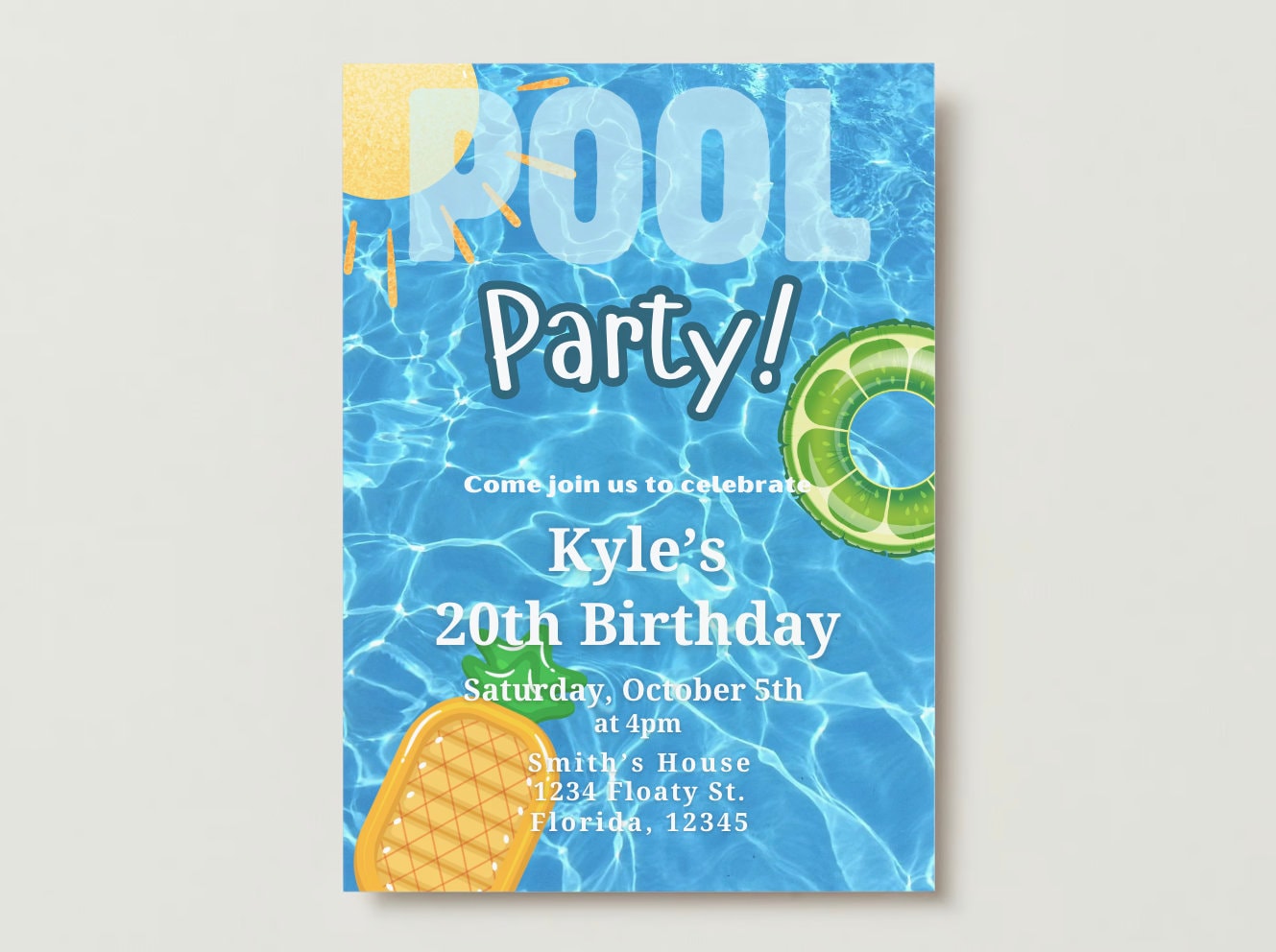 Editable Pool Party Birthday Invitation Template - Etsy