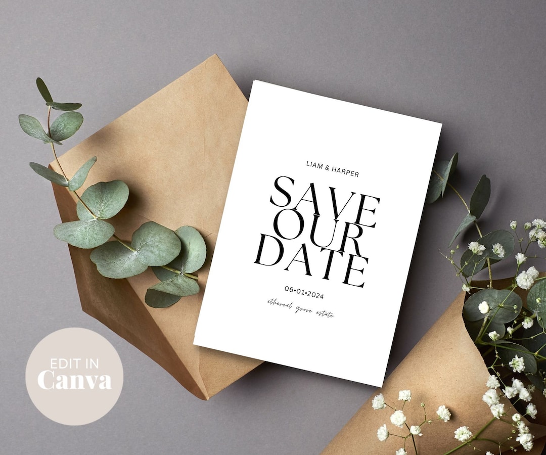 Save the Date Canva Template, Modern Save the Date, Minimalistic Save the Date, Instant Download ...