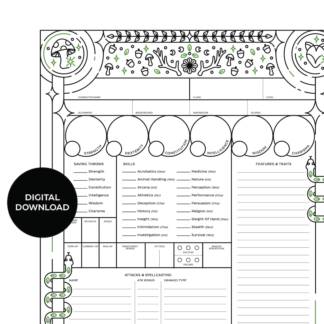 Druid Character Sheet | D&D 5e - Etsy