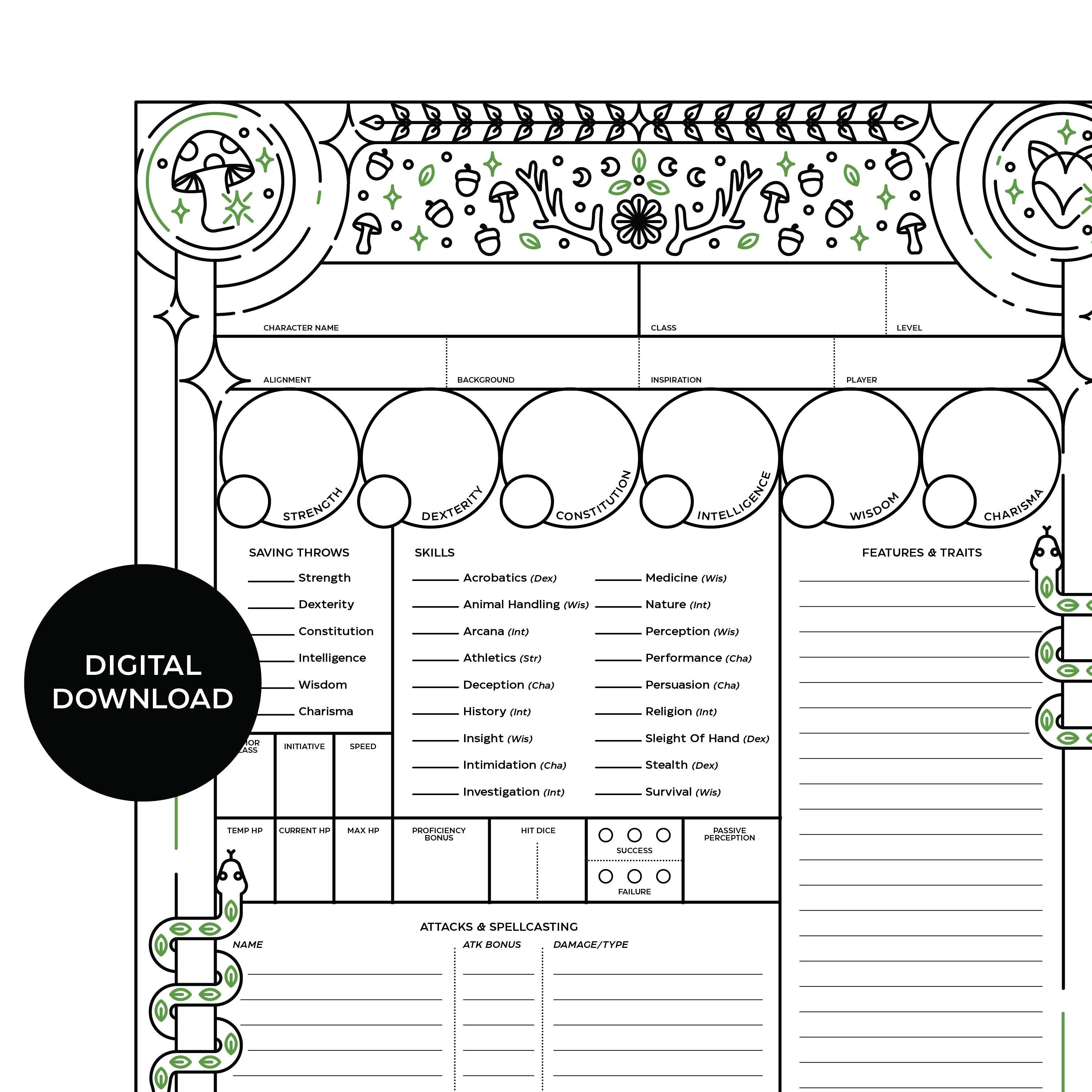 Druid Character Sheet | D&D 5e - Etsy