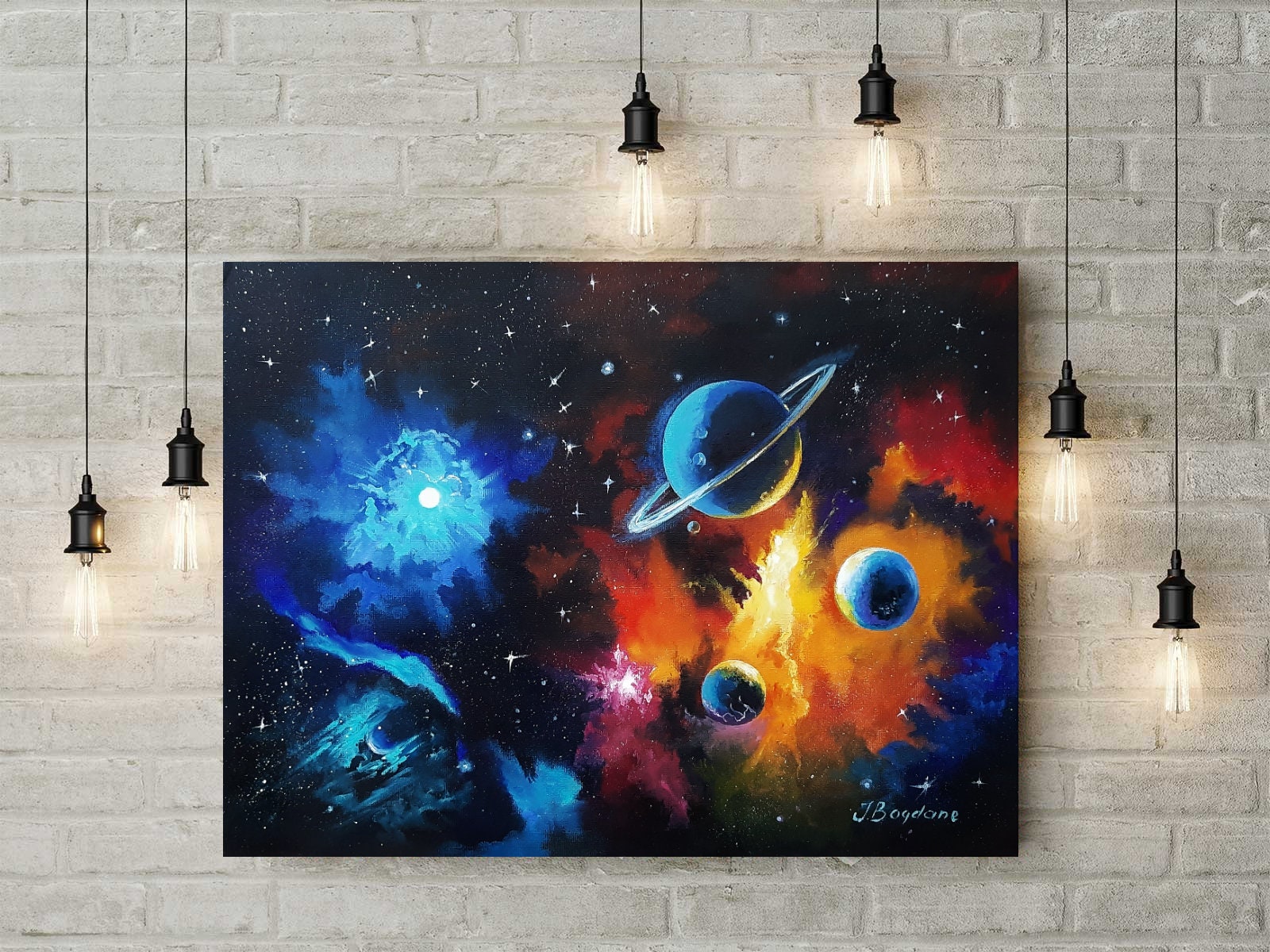 Space Painting Galaxy Original Art Nebula Planet Stars Night - Etsy