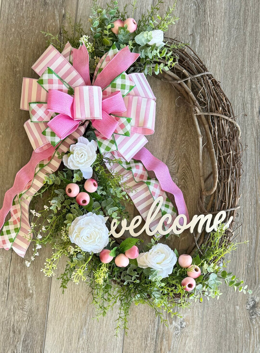 Spring Grapevine Wreath for Front Door, Pink Spring Wreath, Everyday ...