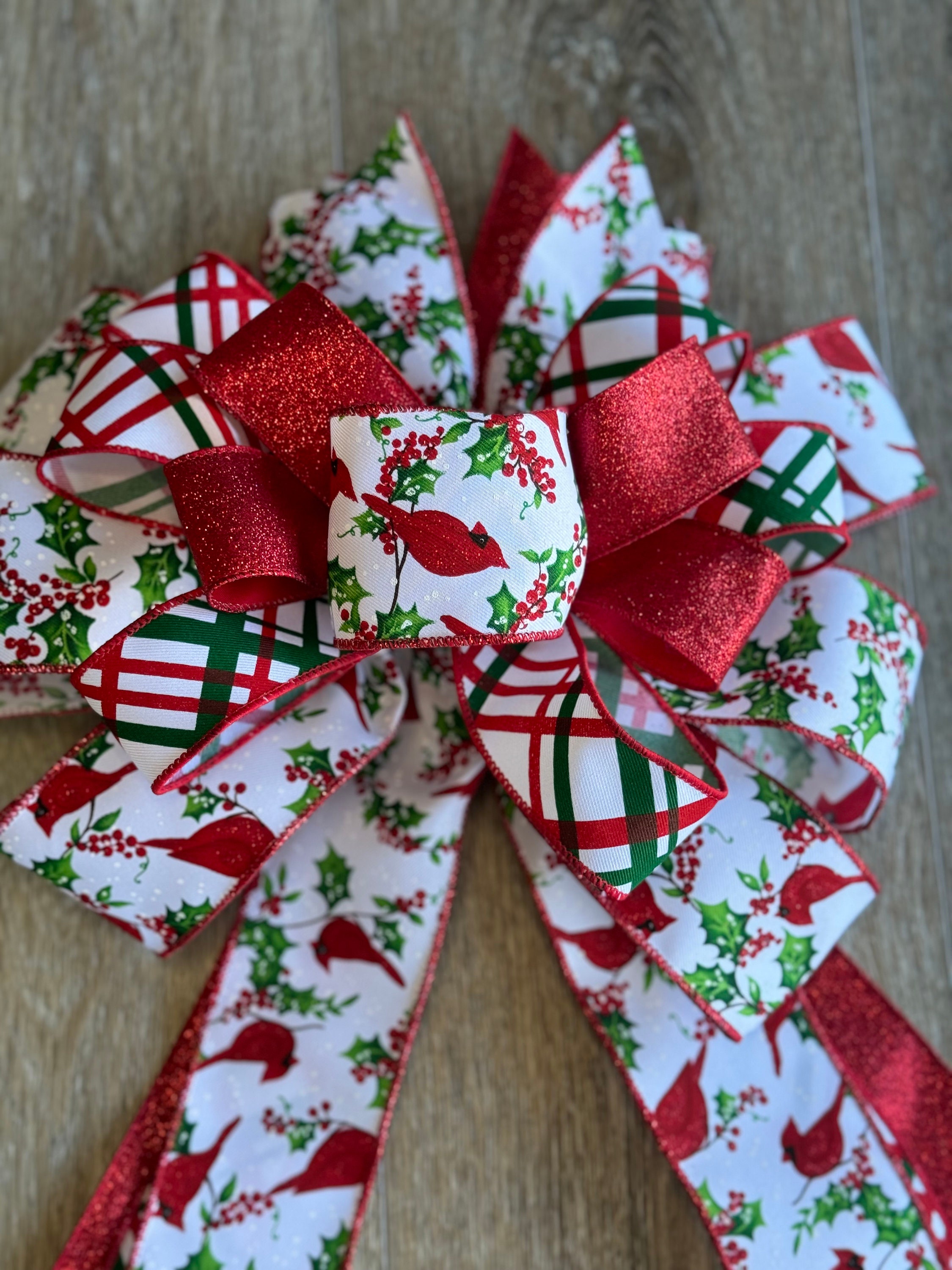 Christmas Wreath Bow, Cardinal Wreath Bow, Cardinal Bow, Holiday Wreath ...