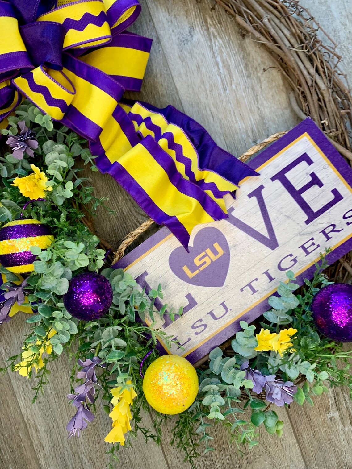Purple and Gold Football Wreath With Tigers Ribbons for Front Door ...
