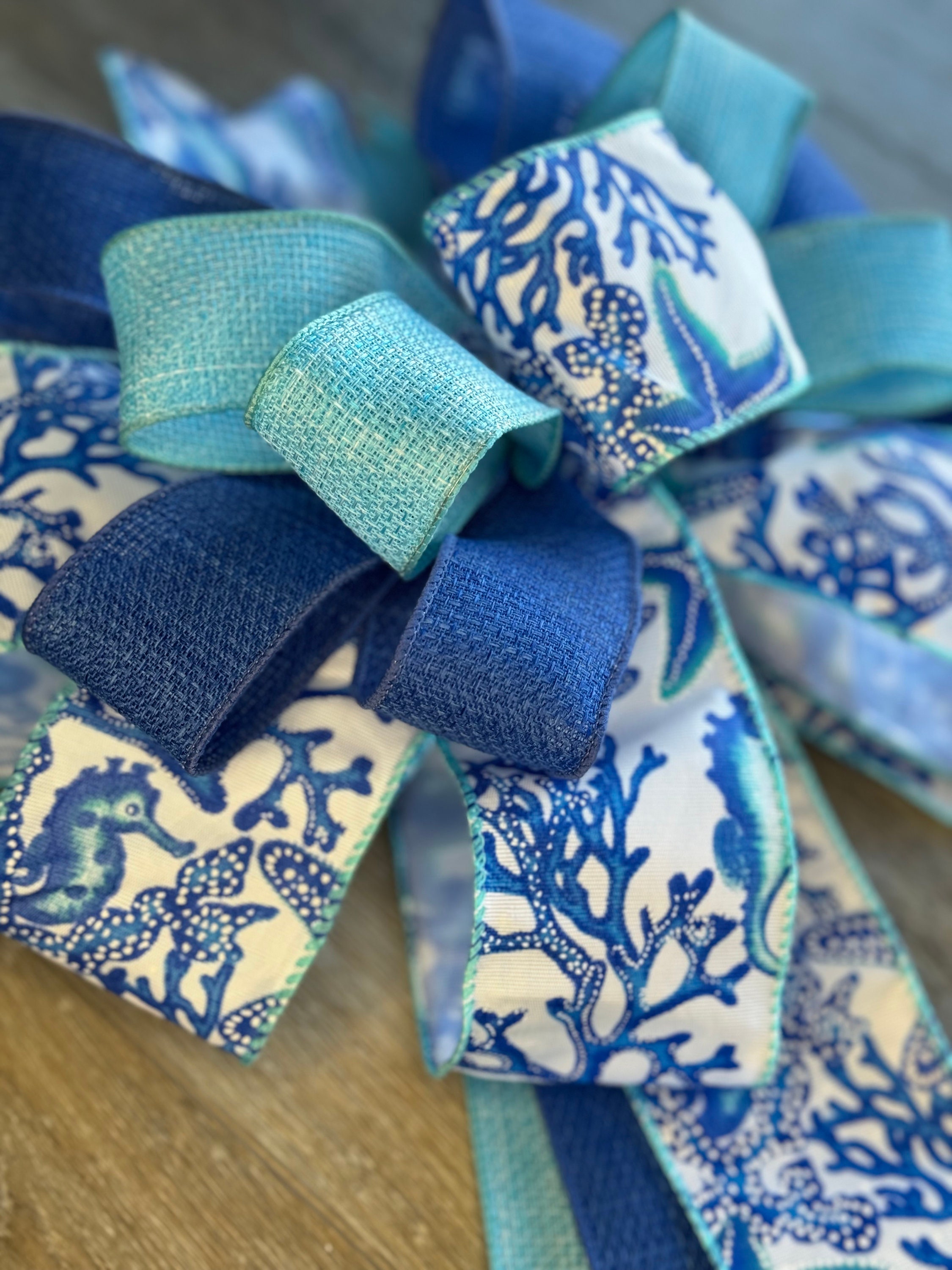 Beach Wreath Bow, Summer Bow, Blue Coral Bow, Blue Starfish Bow, Blue ...