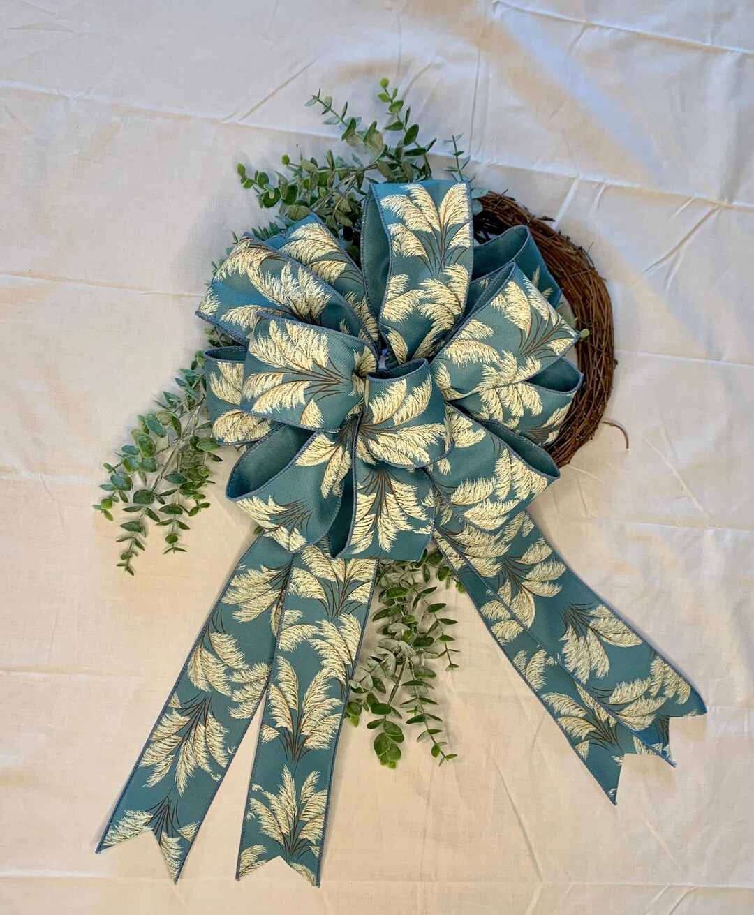 All Season Pampas Grass Bow, Wreath Bow, Full Bow, Beach Bow, Nautical ...