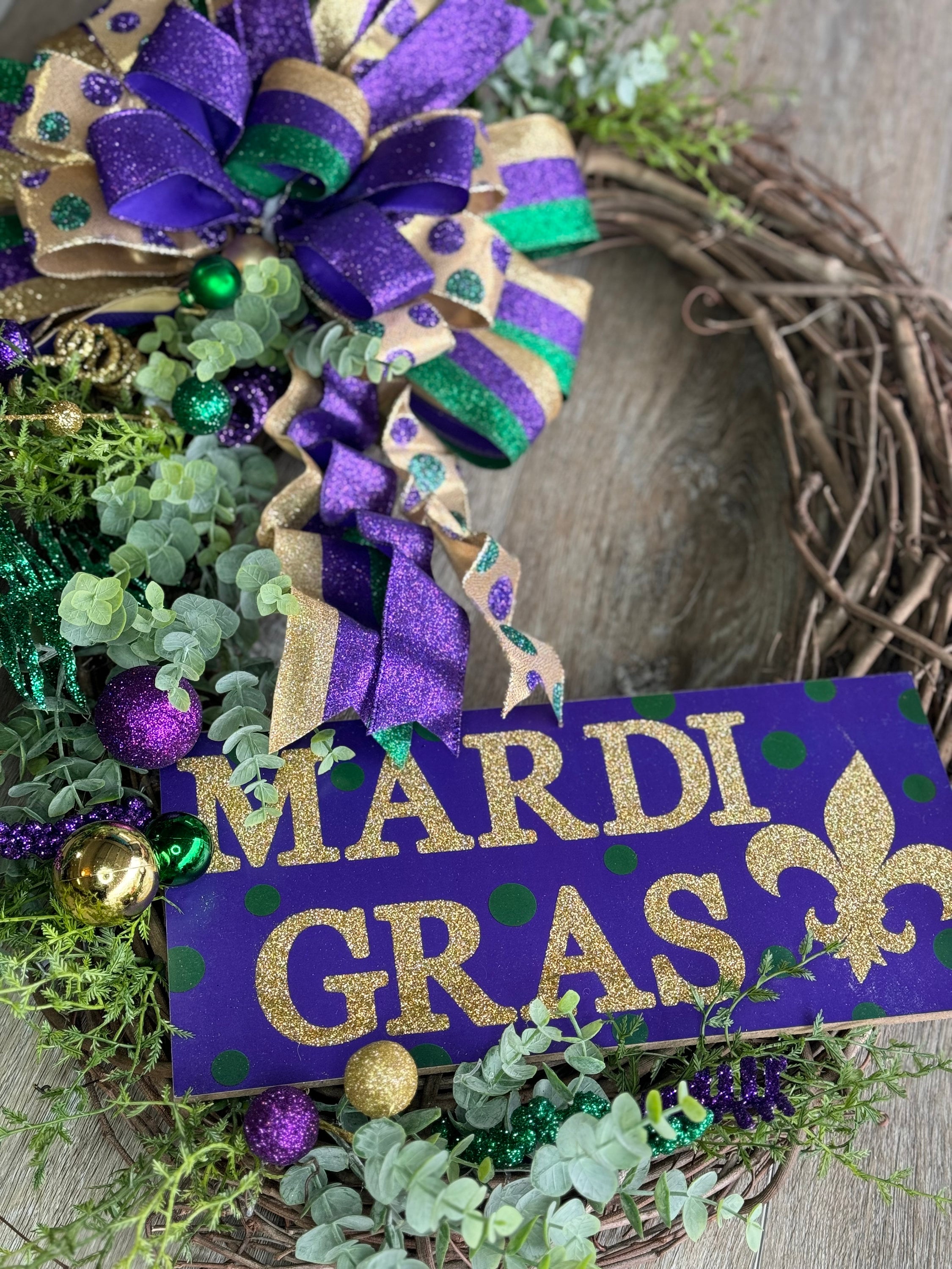 Mardi Gras Front Door Wreath, Mardi Gras, Mardi Gras Decor, Fat Tuesday ...