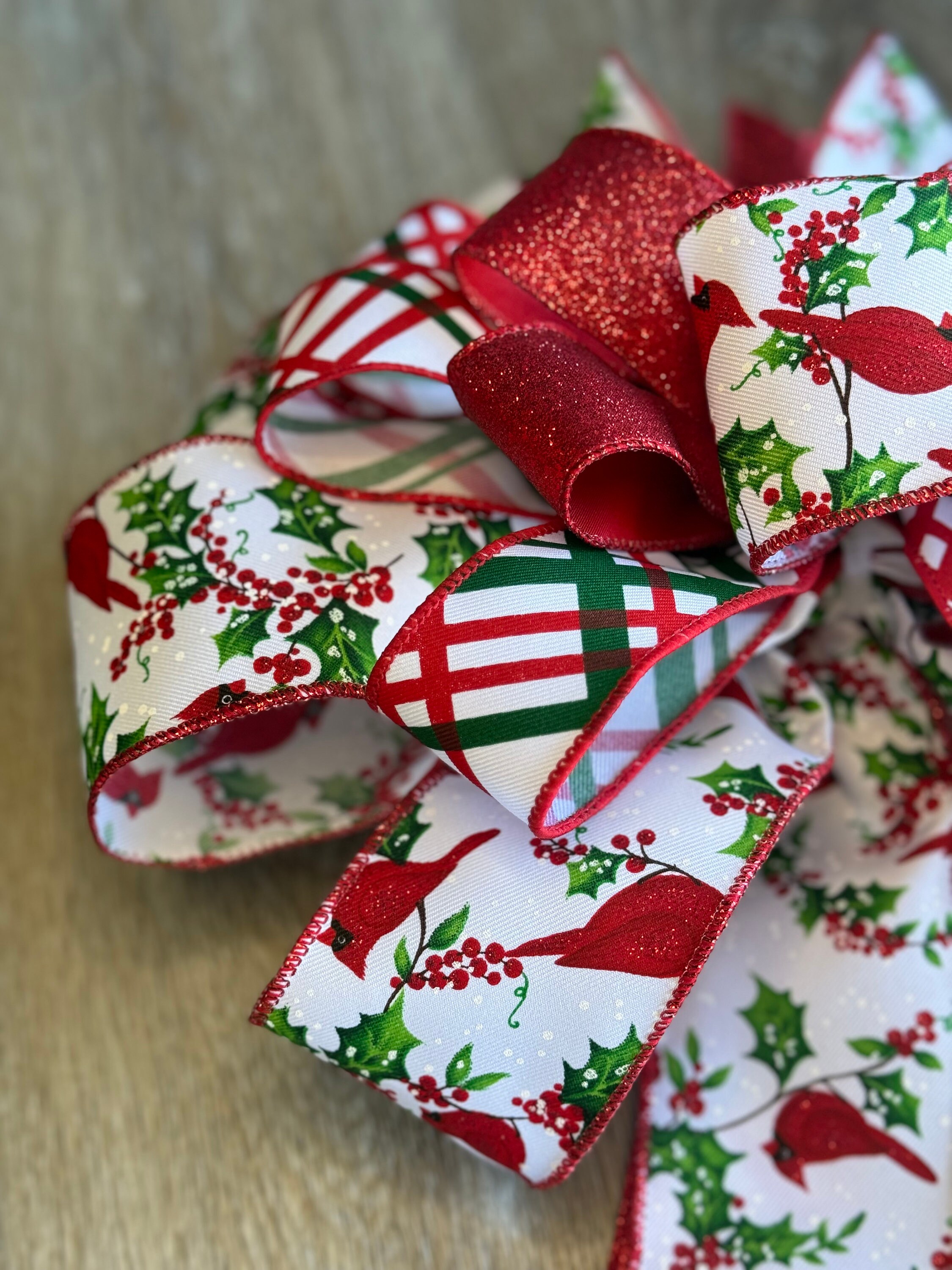 Christmas Wreath Bow, Cardinal Wreath Bow, Cardinal Bow, Holiday Wreath ...