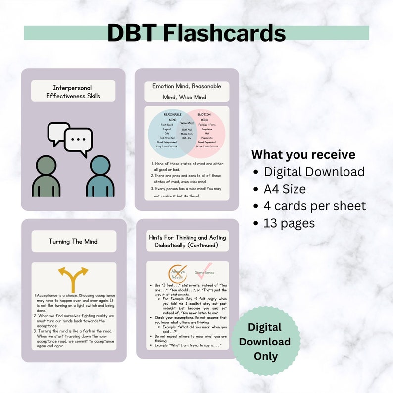 DBT Flashcards, Therapy Flashcards, Dialectical Behavior Therapy ...