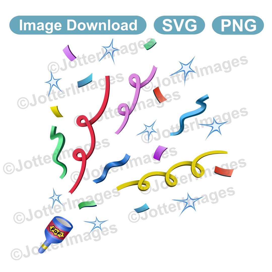 Party Popper Multicoloured Confetti Burst, Streamers, Stars Picture ...