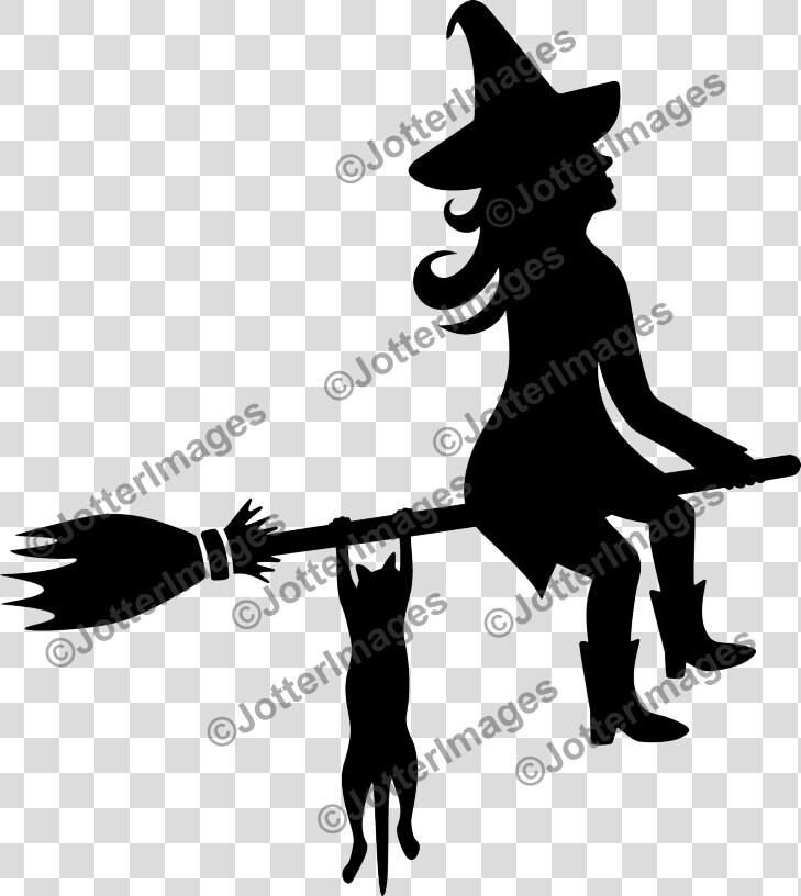 Witch on Broom With Cat - Halloween Clip Art (SVG, PNG) - Etsy
